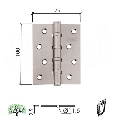 Dabel šarka brodska za vrata SP9036 B-Ni x100x75x2,5mm/fi11,5 (2kom) 4 ležaja BPDQ