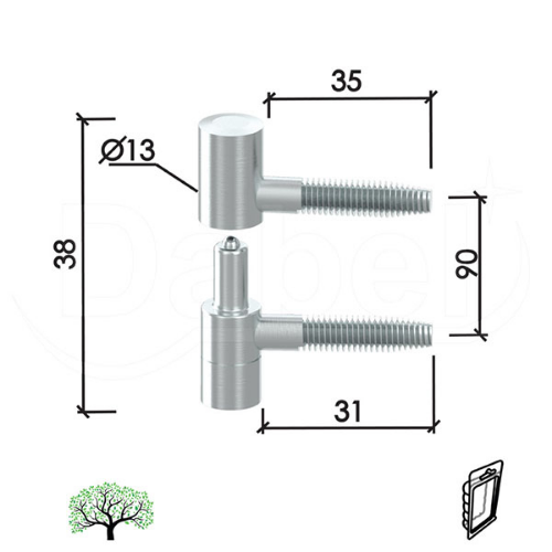 Dabel šarka uvrtna za vrata SP030 ZnB fi13x38/35/31mm 40kg DP1