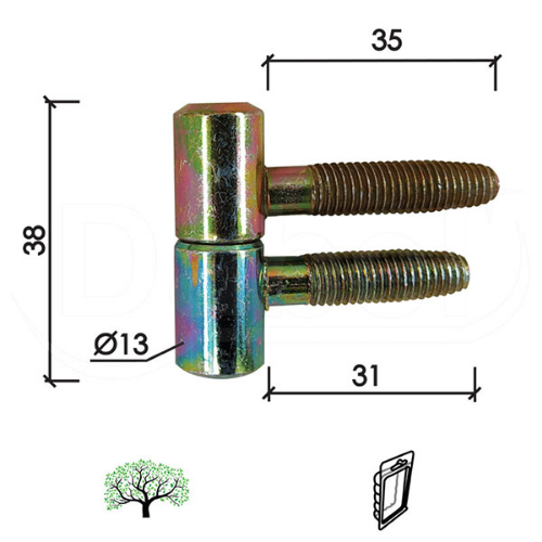 Dabel šarka uvrtna za vrata SP030 ZnŽ fi13x38/35/31mm 40kg DP1