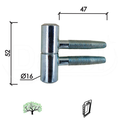 Dabel šarka uvrtna za vrata SP055 ZnB fi16x52/47mm 60kg DP1