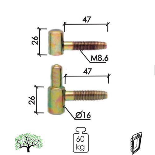 Dabel šarka uvrtna za vrata SP055 ZnŽ fi16x52/47mm 60kg DP1