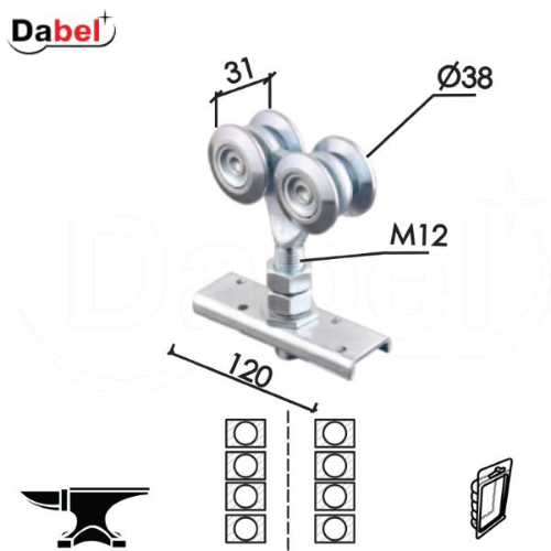 Dabel točak viseći za kliznu kapiju TKS ZnB fi38/M12/120x31mm 4 ležaja DP1