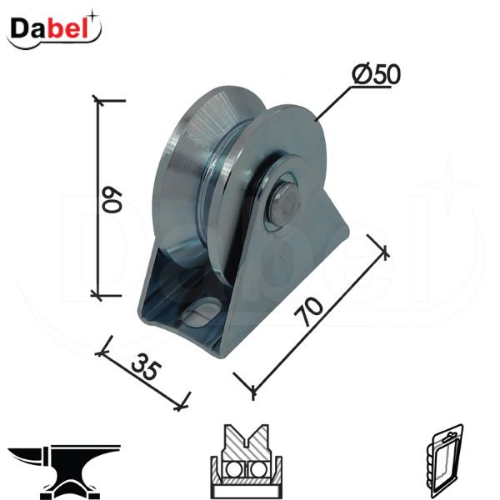 Dabel točak za kliznu kapiju T1005 ZnB fi 50Yx60/70x35mm 2 ležaja DP1