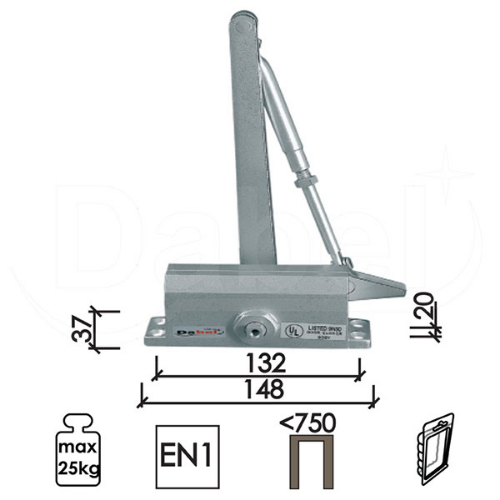 Dabel zatvarač za vrata 4026 Silver 148(132)x37(20)mm 25kg DBP3