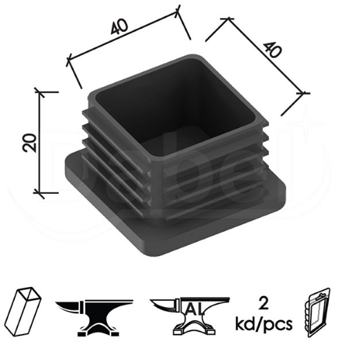 Dabel čep za bravarsku kutiju sn3 crna 40x40 mm (2kom)