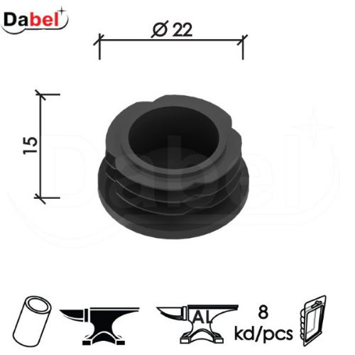 Dabel čep za bravarsku kutiju sn4 crna fi22 mm (8kom)