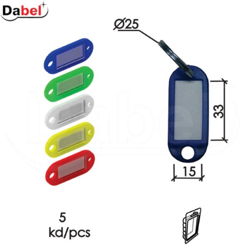 Dabel privezak za ključ pvc 25/15/33 mm 5kom c/p/z/ž/cr