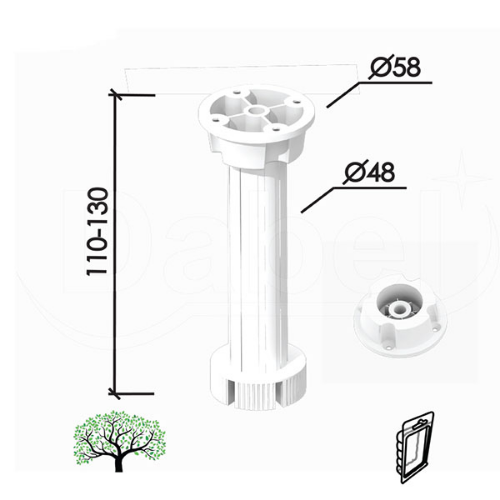 Dabel nogica za kuhinju modul bela 110-130/fi58/fi48 mm