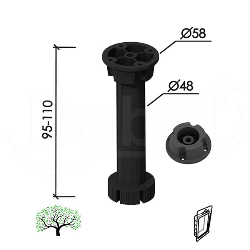 Dabel nogica za kuhinju modul crna 95-110/fi58/fi48 mm