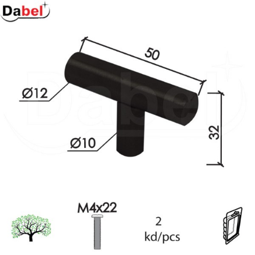 Dabel dugme za nameš d90 crna 50x32x12/fi10 mm 2kom m4x22