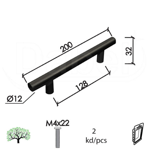 Dabel ručica za nam c90 crna 128/200/32/fi12 2kom m4x22