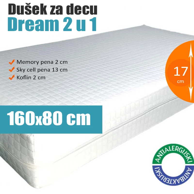 Dušek dečiji Dream 2 u 1 za decu 80x160x17 cm