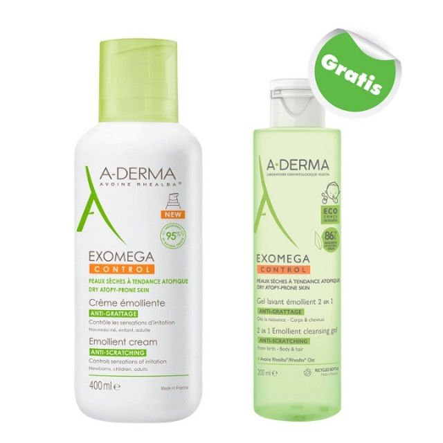 A-DERMA EXOMEGA CONTROL KREMA 400ML + EXOMEGA GEL 2 U 1 200ML GRATIS