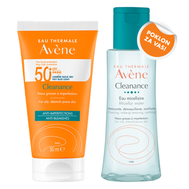 AVENE SUN CLEANANCE EMULZIJA SPF 50+ 50ML + AVENE CLEANANCE MICELARNA VODA 50ML GRATIS