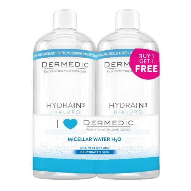 DERMEDIC HYDRAIN3 HIALURO MICELARNA VODA H2O 1+1 GRATIS 2x500 ML