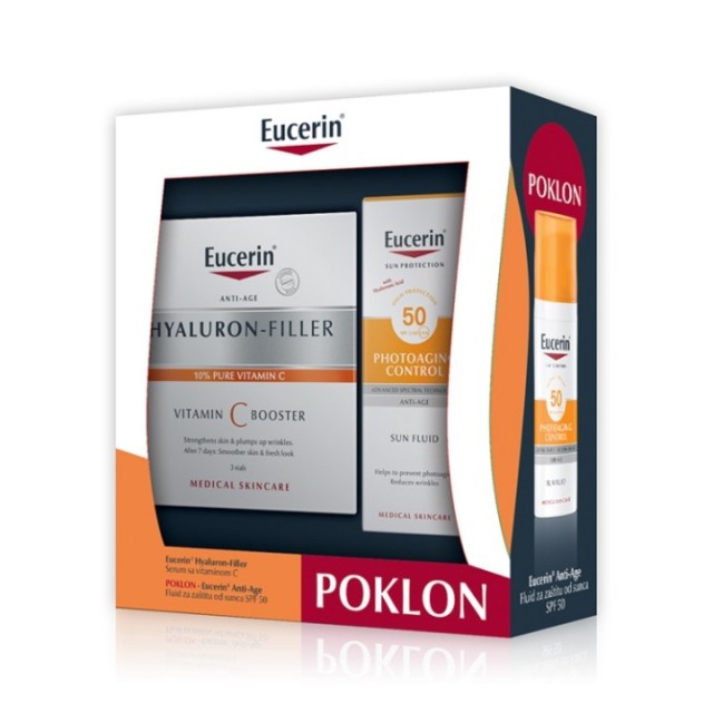 EUCERIN BOX EUCERIN HYALURON FILLER SERUM SA VITAMINOM C + EUCERIN SUN ANTI-AGE FLUID ZA LICE SPF50 50ML GRATIS