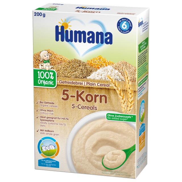 HUMANA ORGANSKA INSTANT KAŠA SA 5 ŽITARICA BEZ MLEKA 200 G