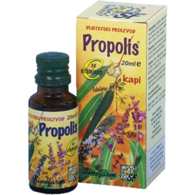 SINEFARM PROPOLIS KAPI SA VITAMINOM C, NANOM, ŽALFIJOM I EUKALIPTUSOM 20ML