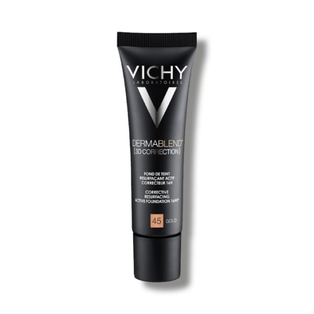 VICHY DERMABLEND 3D CORRECTION SPF 25 KOREKTIVNI PUDER ZA MASNU KOŽU SKLONU AKNAMA S VISOKIM STEPENOM PREKRIVANJA 30 ML 45 GOLD