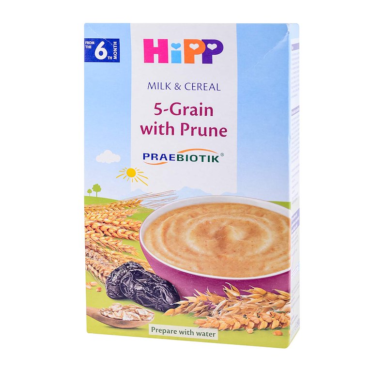 Hipp instant mlečna kaša 5 vrsta žitarica sa šljivom 250g