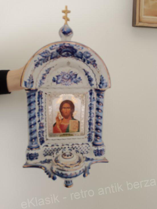 Ruska porcelanska “Praznična“ zidna ikona Isusa Hrista sa kandilom