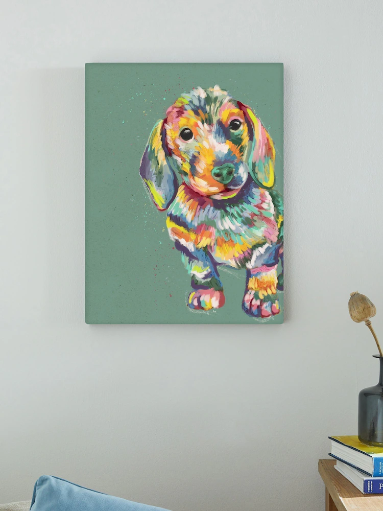 Green Sausage Dog Canvas Wall Art