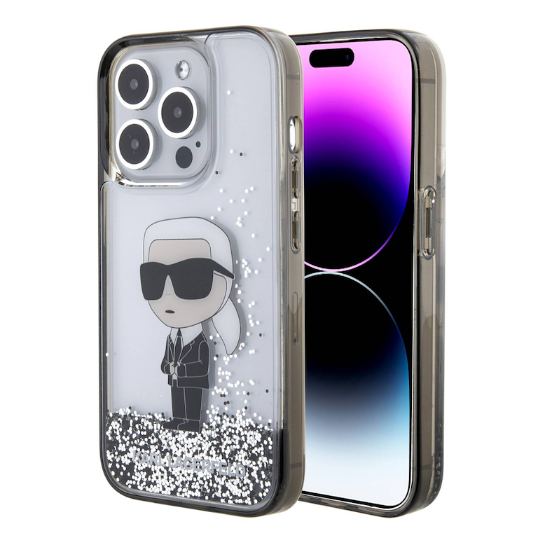 Futrola Karl Lagerfeld Liquid Glitter Ikonik za iPhone 15 Pro Max 6.7 Transparent (KLHCP15XLKKNSK)