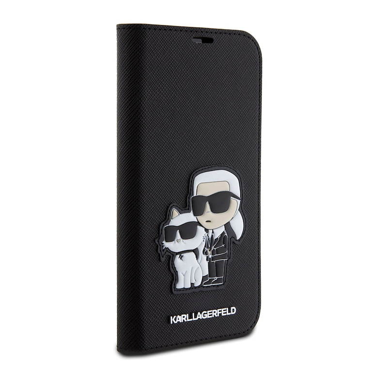 Futrola Karl Lagerfeld Saffiano BP Nft Karl&Choupette za iPhone 15 crna (KLBKP15SSANKCPK)