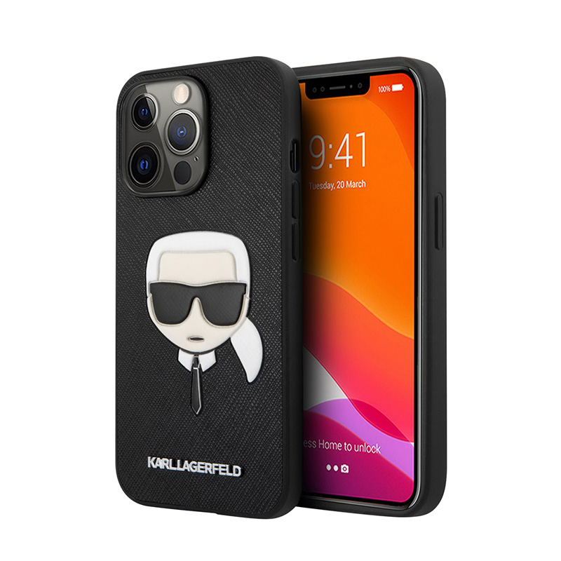 Futrola Karl Lagerfeld Saffiano Karl Head za iPhone 13 crna (KLHCP13MSAKHBK)