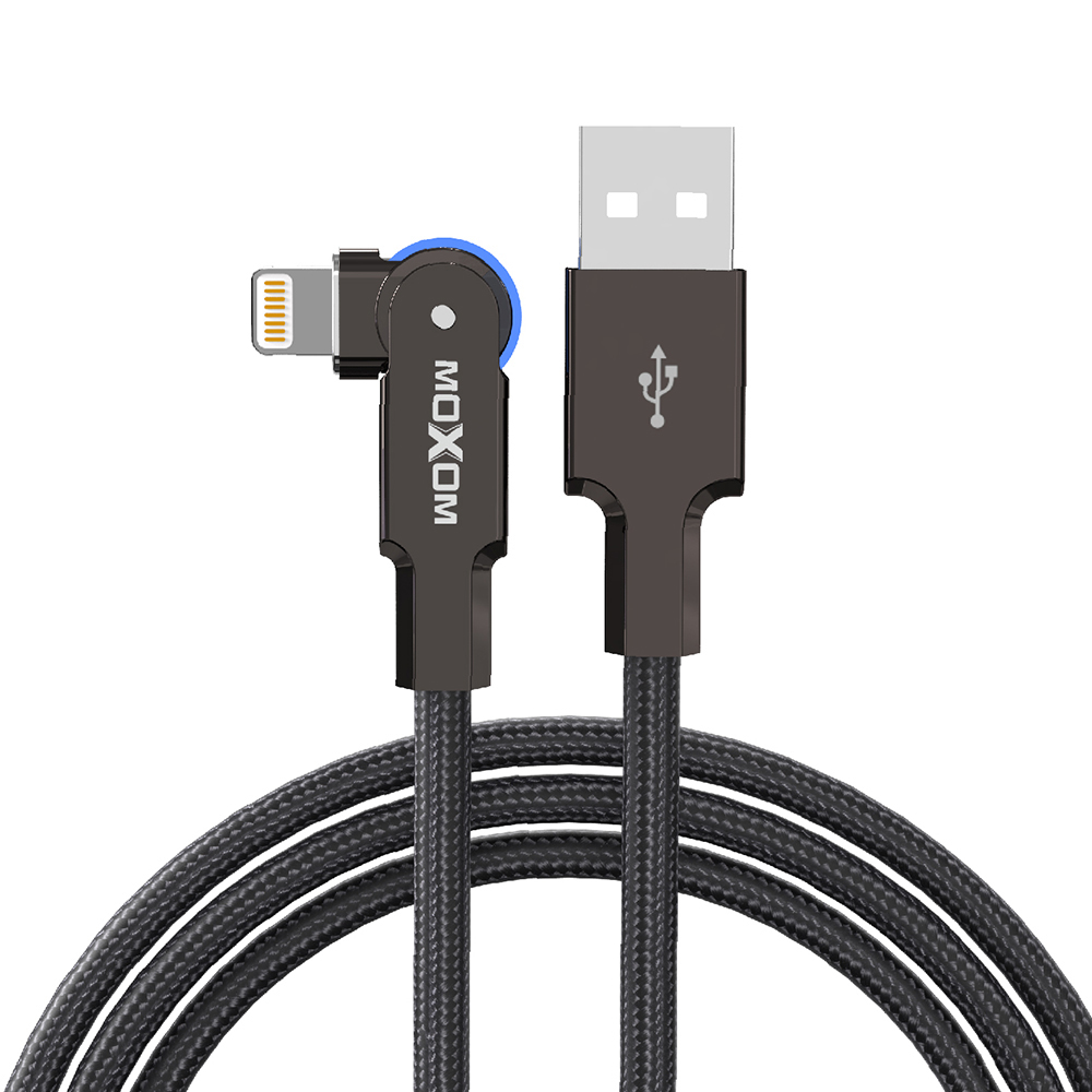 USB data kabl Moxom MX-CB210 180 Rotation 3A lightning 1.2m crni (MS)