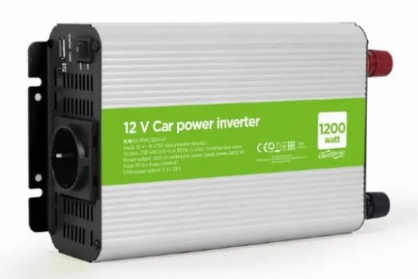 GEMBIRD EG-PWC1200-01 Gembird 12V Auto inverter DC/AC 1200W+USB port