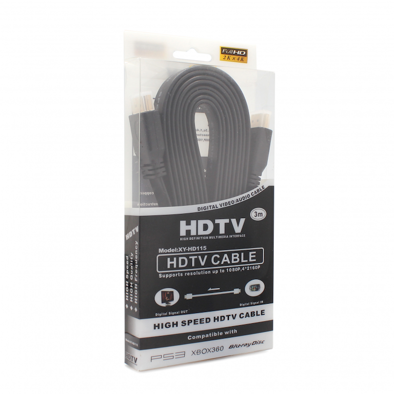Kabl Flet kabl HDMI na HDMI 3m crni