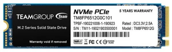 TEAM GROUP TeamGroup M.2 2280 512GB MP33 SSD PCIe Gen3 x4, NVM Express, 1700/1400MB/s TM8FP6512G0C101