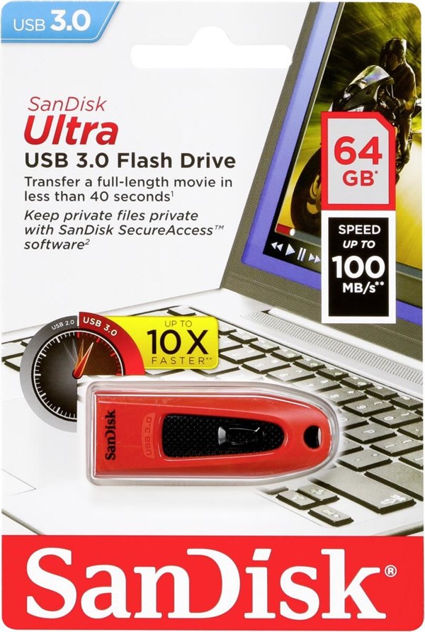 FLASH USB 64GB SANDISK ULTRA SDCZ48-064G-U46R RED