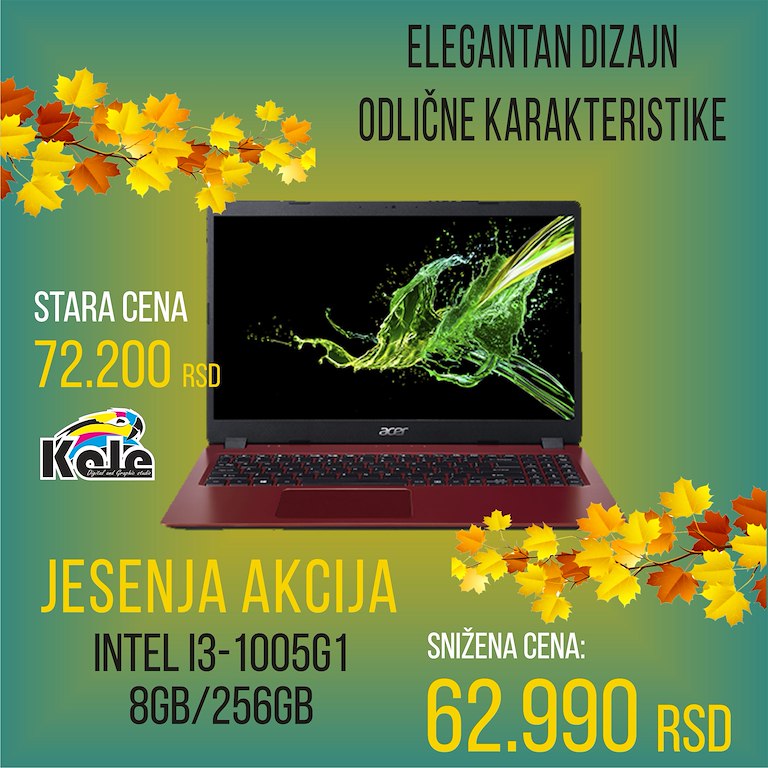 NOTEBOOK ACER ASPIRE A315-56-32EV I3-1005G1/8GB/256GB SSD/CRVENI