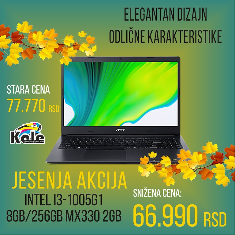 NOTEBOOK ACER ASPIRE A315-57GP I3-1005G1/8GB/256 GB SSD/GEFORCE MX330 2 GB/ CRNI