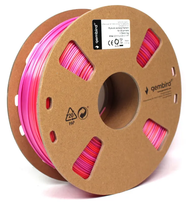 GEMBIRD 3DP-PLA-SK-01-RP PLA Svilenkasti duga Filament za 3D stampac 1.75mm, kotur 1KG red/purple