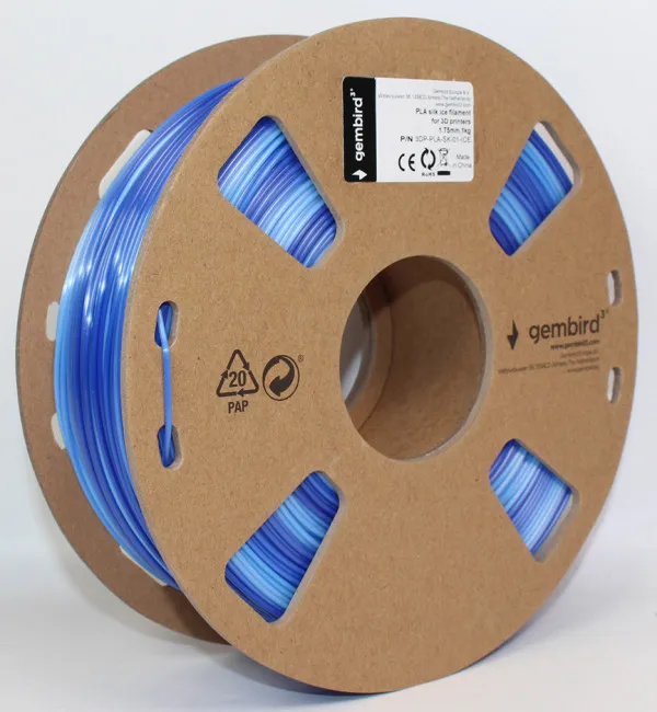 GEMBIRD 3DP-PLA-SK-01-ICE PLA Svilenkasti led Filament za 3D stampac 1.75mm, kotur 1KG Ice blue + dark blue