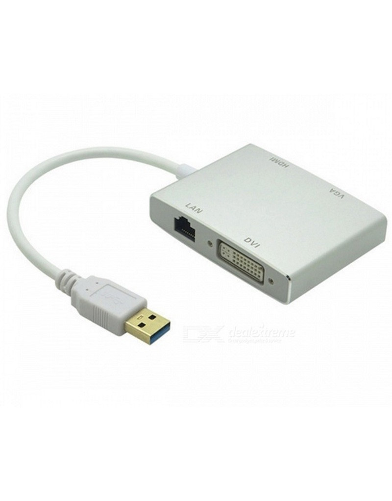FAST ASIA Adapter-konvertor USB 3.0 na HDMI+VGA+DVI+RJ45