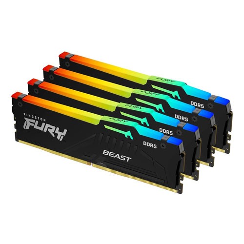 Kingston 128GB (4x32GB) DDR5 5200MT/s CL40 FURY Beast Black RGB XMP DIMM memorija | KF552C40BBAK4-128