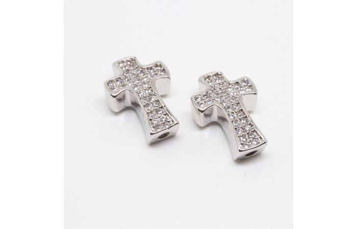 Perla krstić 13 x 10 mm, prevlaka Rodijum+ CZ cirkoni ( 333008 )