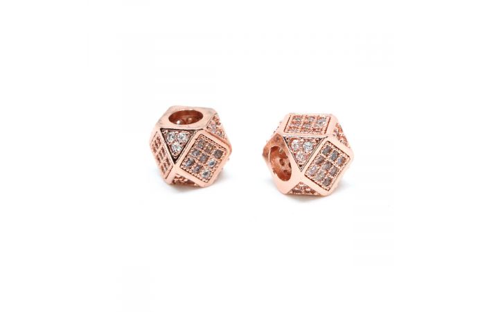 Perla 7x7mm prevlaka pozlata Rose Gold + CZ Cirkoni( 331103 )