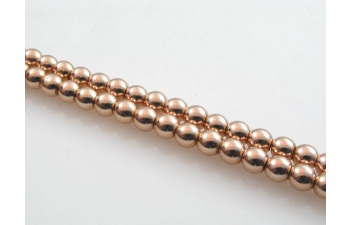 Hematit perle.Electroplat prevlaka boja Rose Gold, Dimenzije 4mm; rupa: 1mm. Niz sadrži oko 110 perli,(KP-HEM-04)