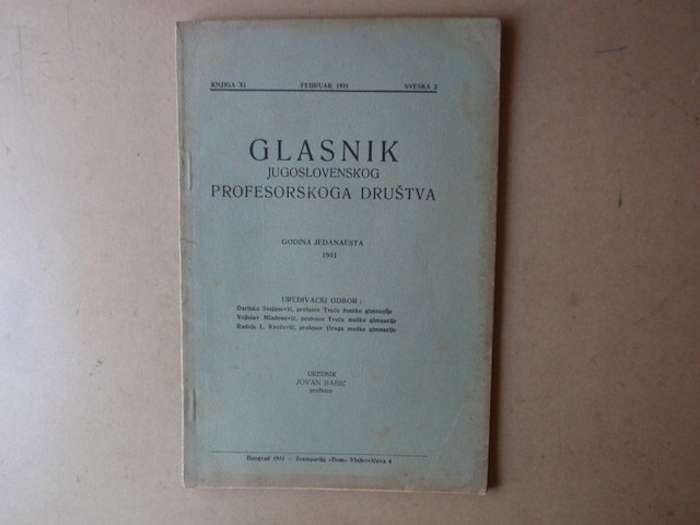 GLASNIK JUGOSLOVENSKOG PROFESORSKOG DRUŠTVA 2 / 1931