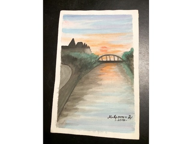 Most na Zr jezeru akvarel  30×20