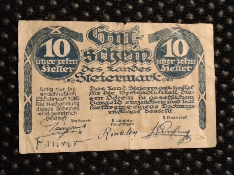 10 helera 1920 austrija gradski novac