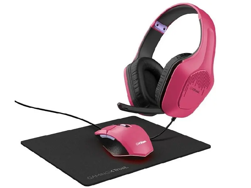 TRUST Trust GXT 790P Tridox 3u1 Gaming set, Slušalice sa mikrofonom, Miš i Podloga za miš, 3.5mm, 6400dpi, Roze