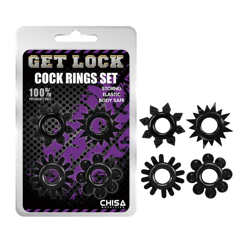 Get Lock Set od 4 prstena za penis, Crni