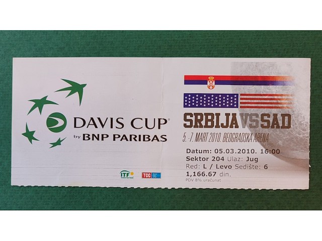 Ulaznica 2010 Davis cup SRBIJA-SAD