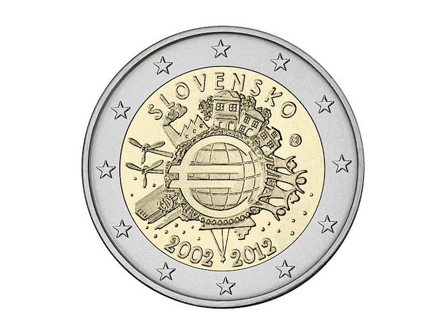 Slovacka 2 euro 2012. UNC 10 Years of the Euro